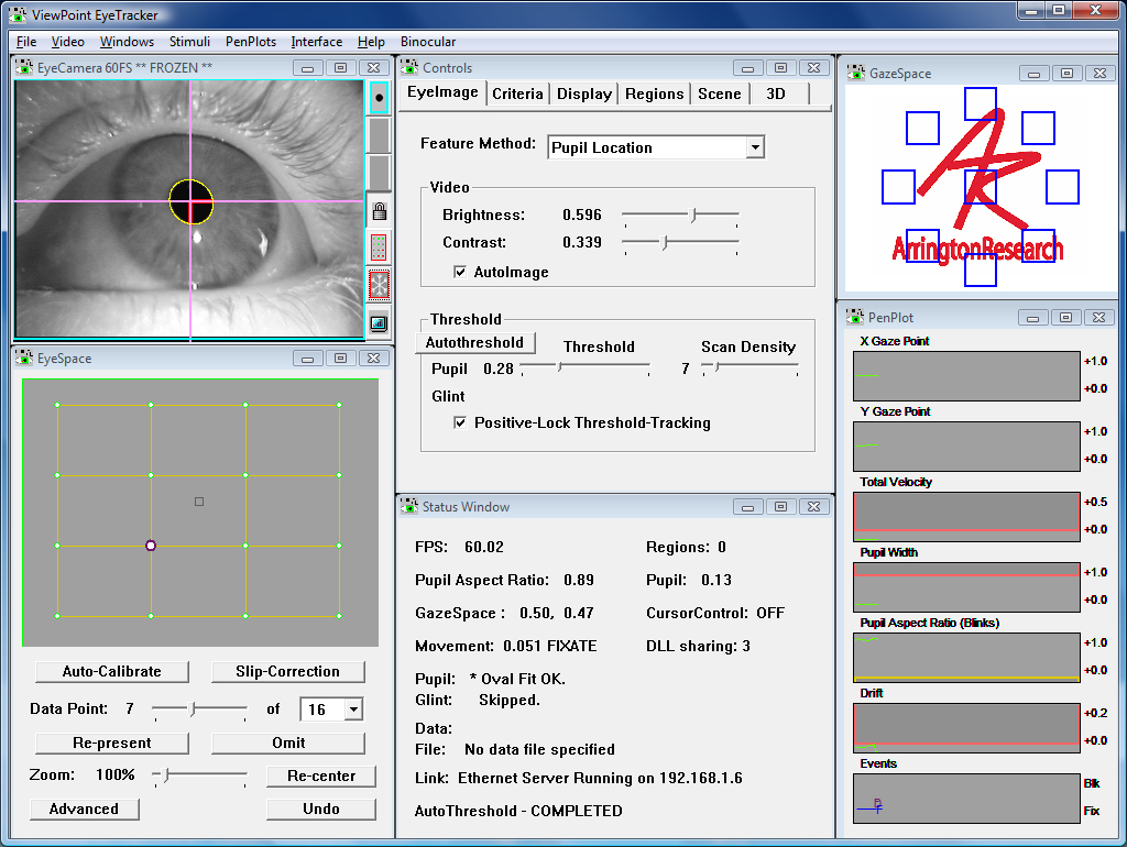 Arrington Research Eye Tracker PC User Interface Arrington Research Eye Tracker PC User Interface